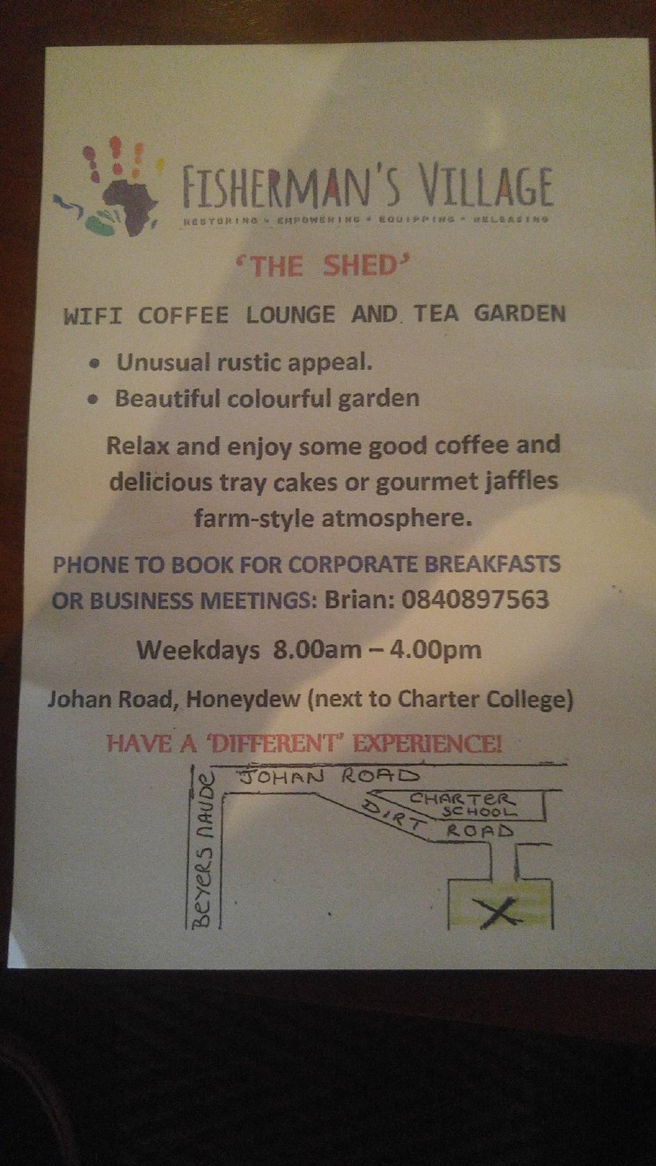 Menu at The Shed cafe, Roodepoort, 2 Johan Rd