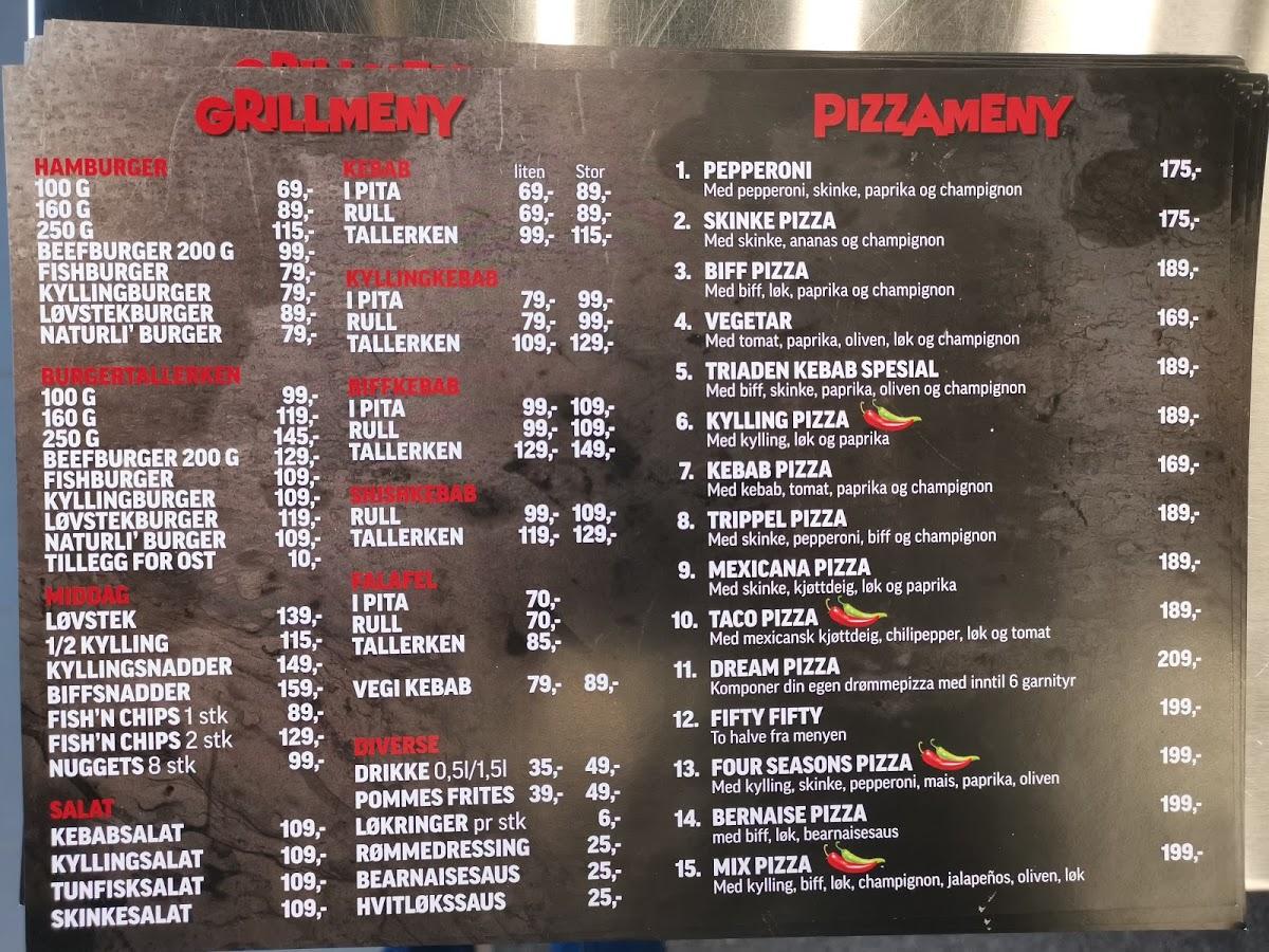 Menu at Triaden Kebab restaurant, Norway