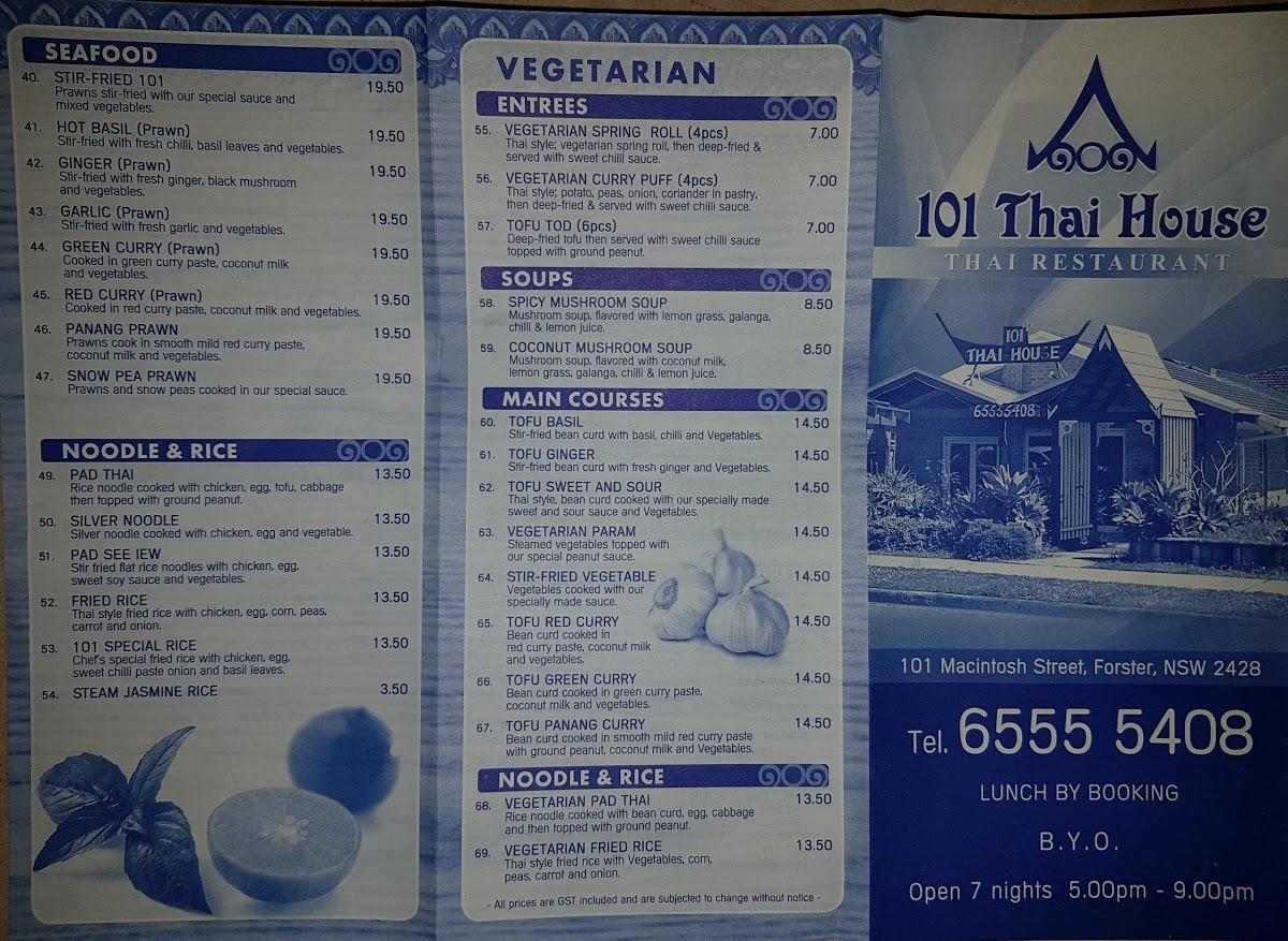 Menu at 101 Thai House restaurant, Forster