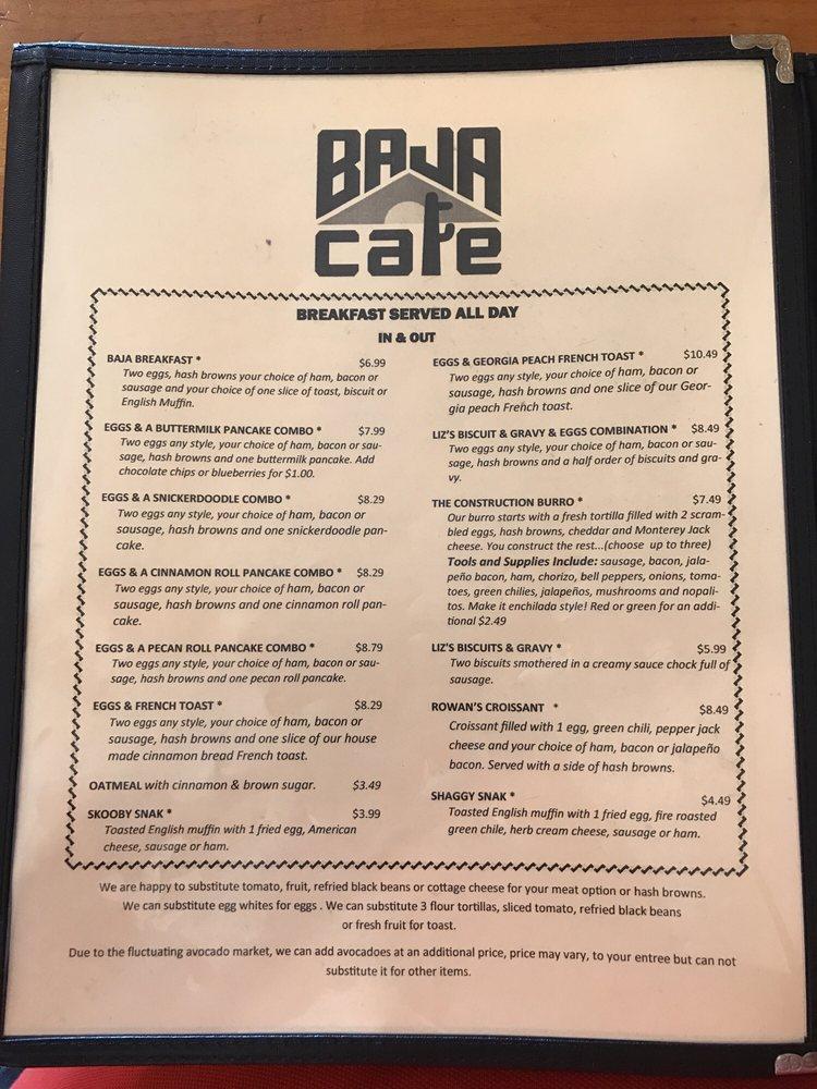 Menu at Baja Cafe on Broadway, Tucson, E Broadway Blvd
