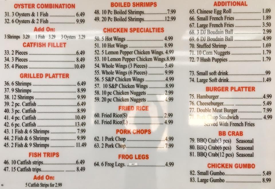 Menu at Kajun Seafood & Wings restaurant, Port Arthur, Twin City Hwy