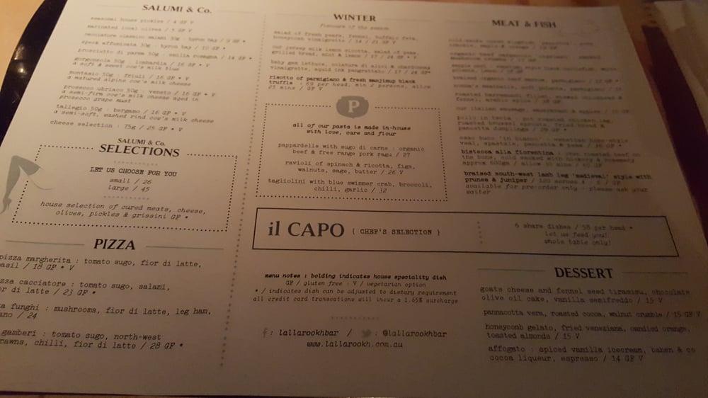 Menu at Lalla Rookh pub & bar, Perth
