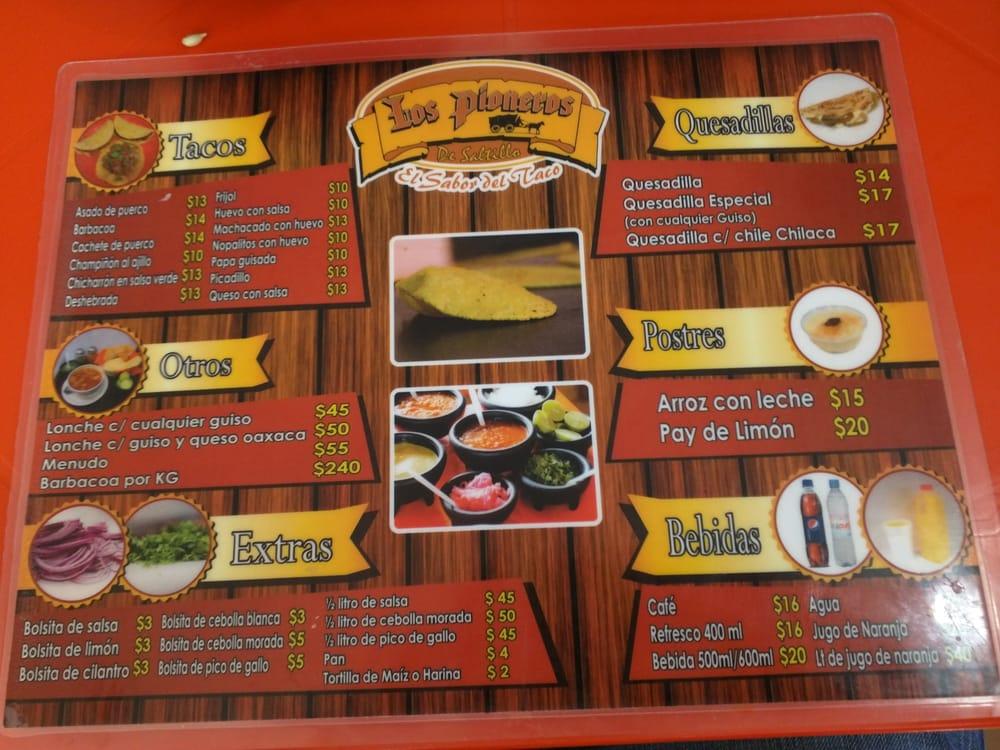 Carta del restaurante Tacos Los Pioneros, Saltillo, Blvd. Moctezuma