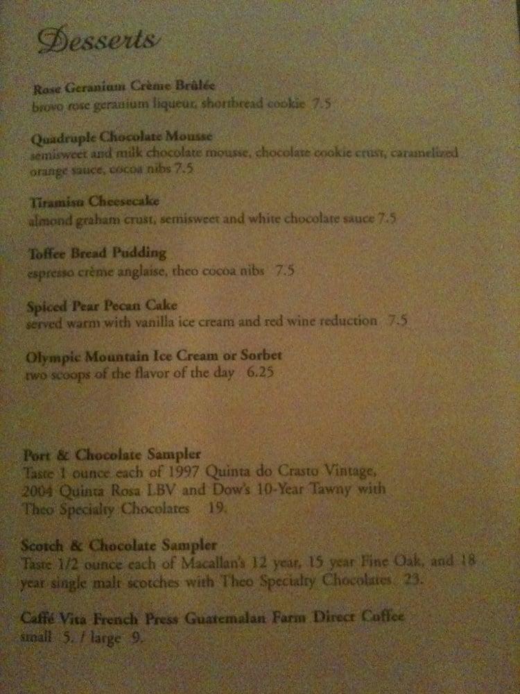 Menu at Ray's Cafe, Seattle