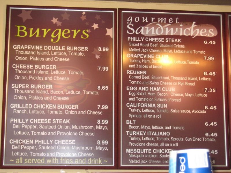 Menu at The Grapevine Cafe, San Mateo
