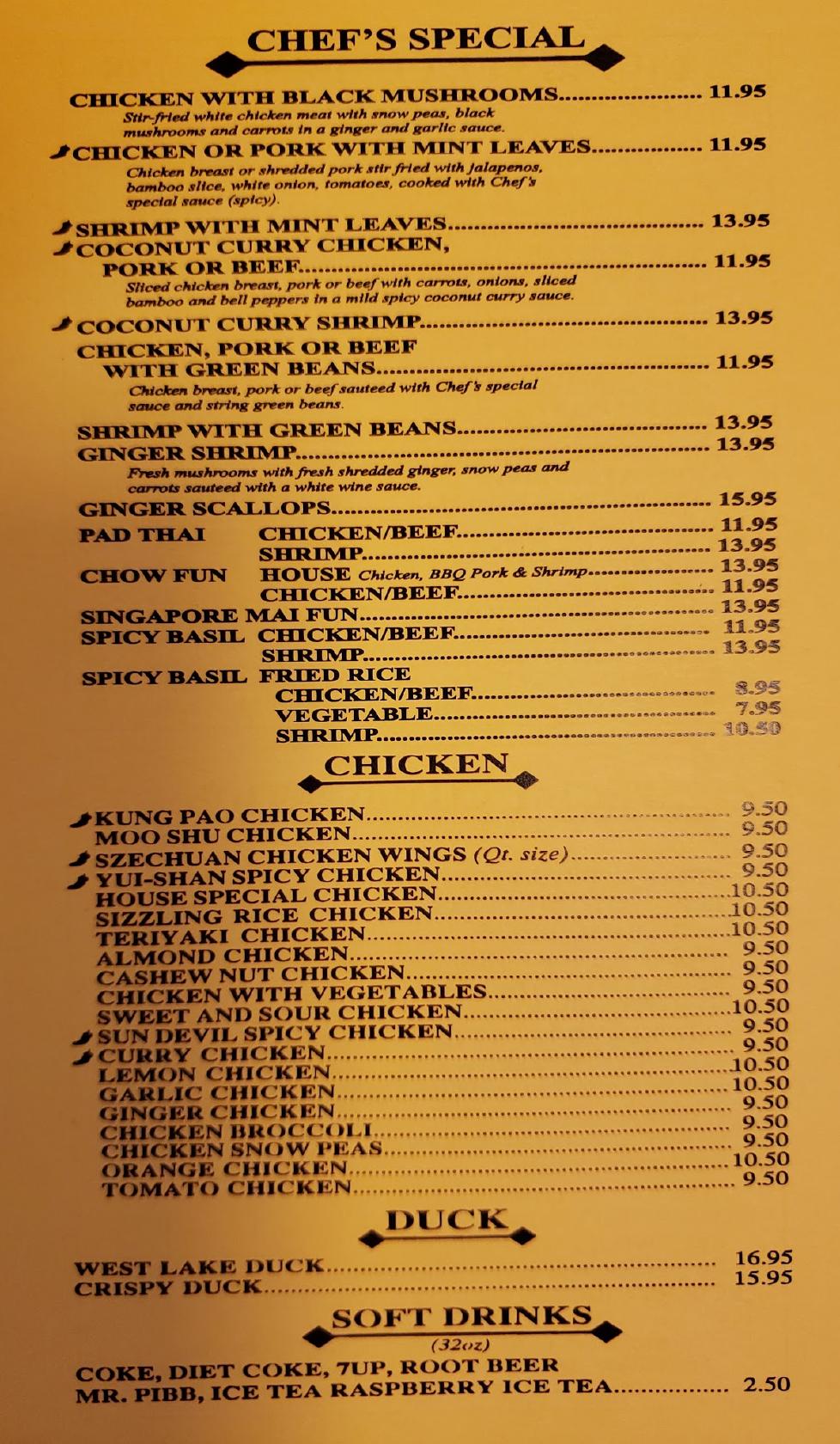 Menu at Chang Lee Restaurant, Sun City