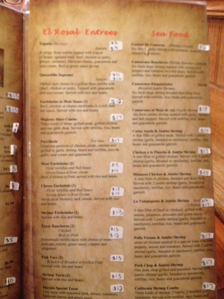 Menu at El Rosal Bar & Grill, Visalia, W Noble Ave