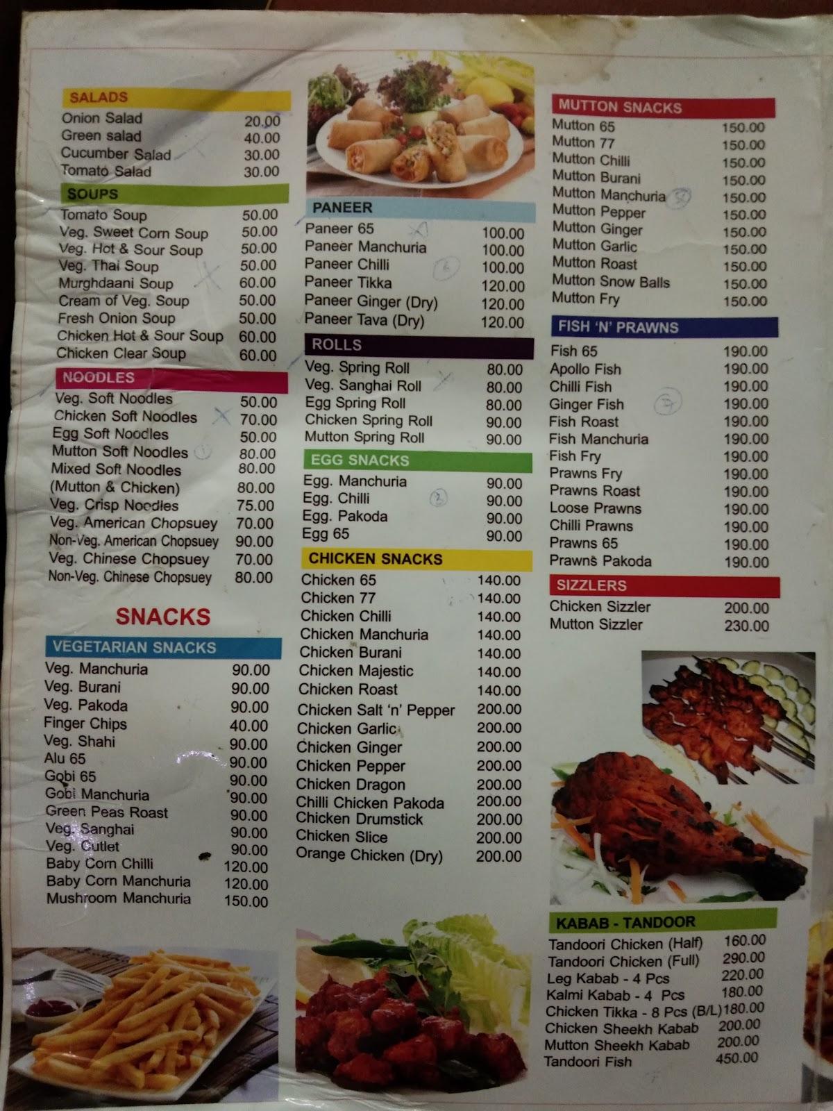 Menu at Kwality Dhaba, Karimnagar