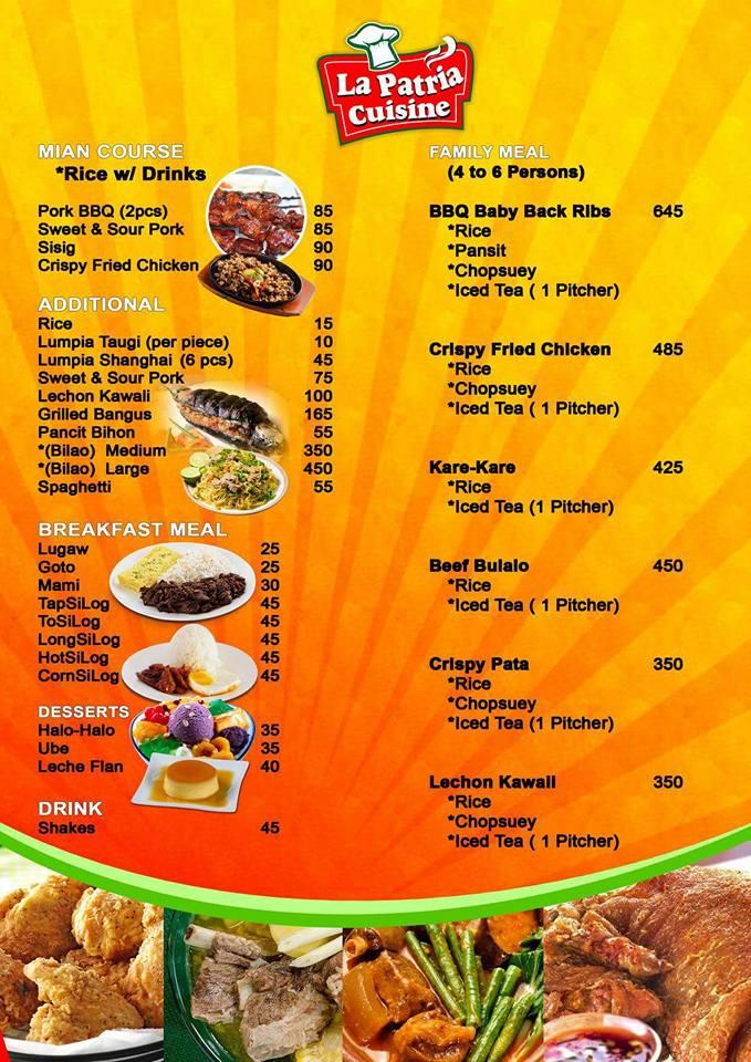 Menu at La Patria Cuisine restaurant, Bansud