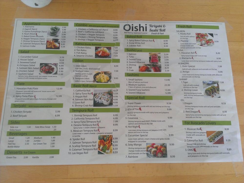 Menu at Oishi restaurant, Delano