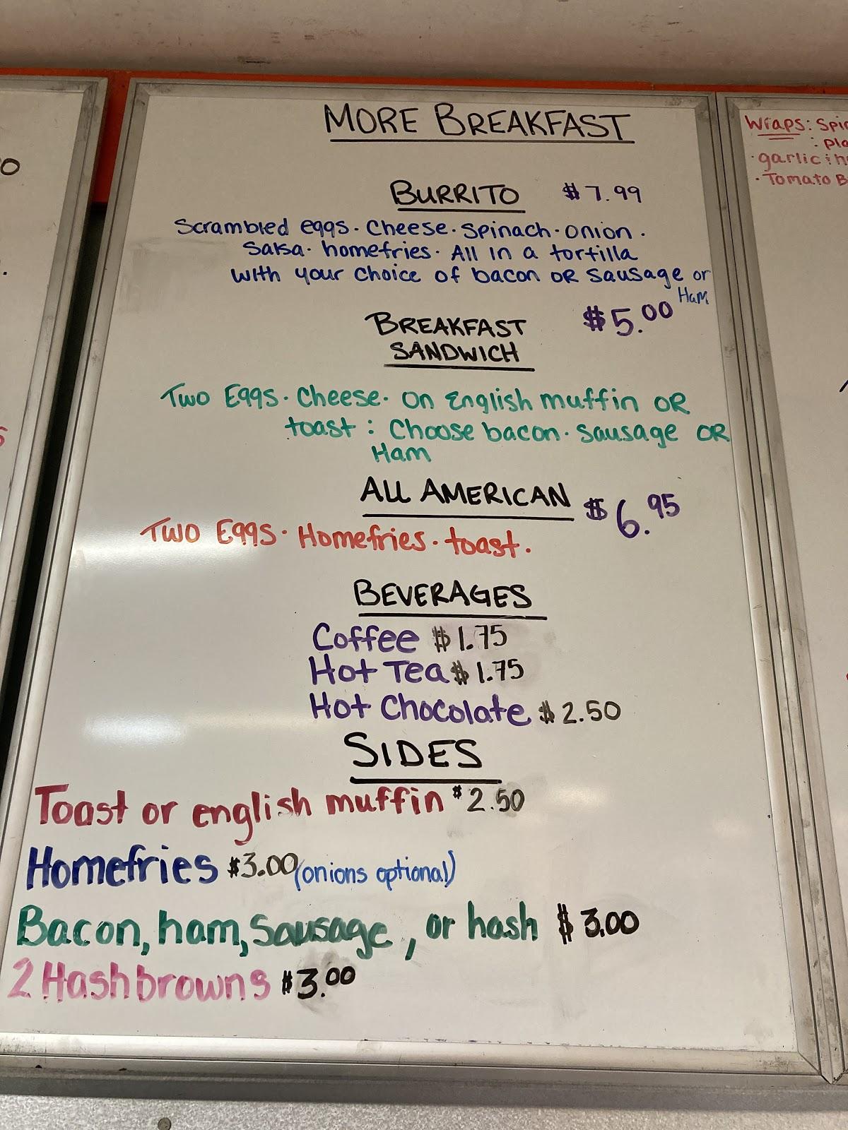 Carta de Park Row Cafe, Waterbury