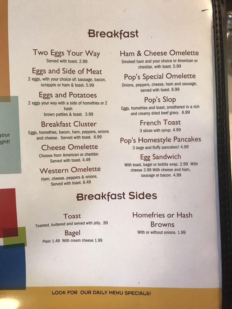 Menu at Pop Snyder's Lunch restaurant, Sunbury