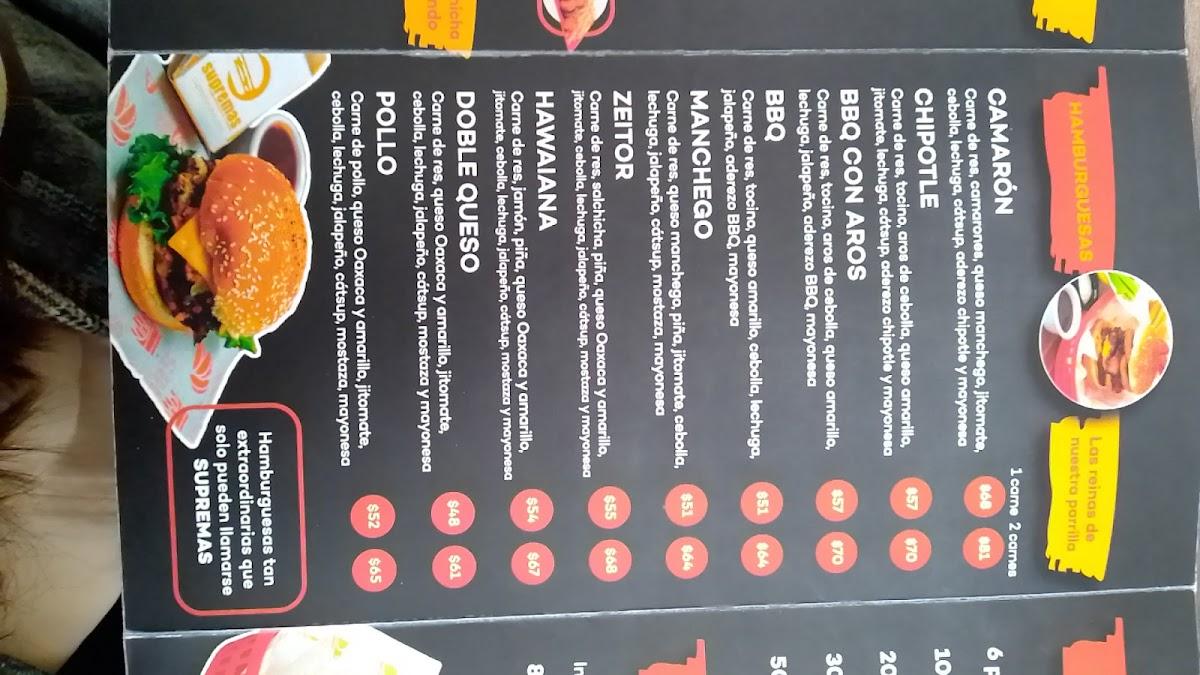 Carta del restaurante Supremas Hamburguesas, Mexico