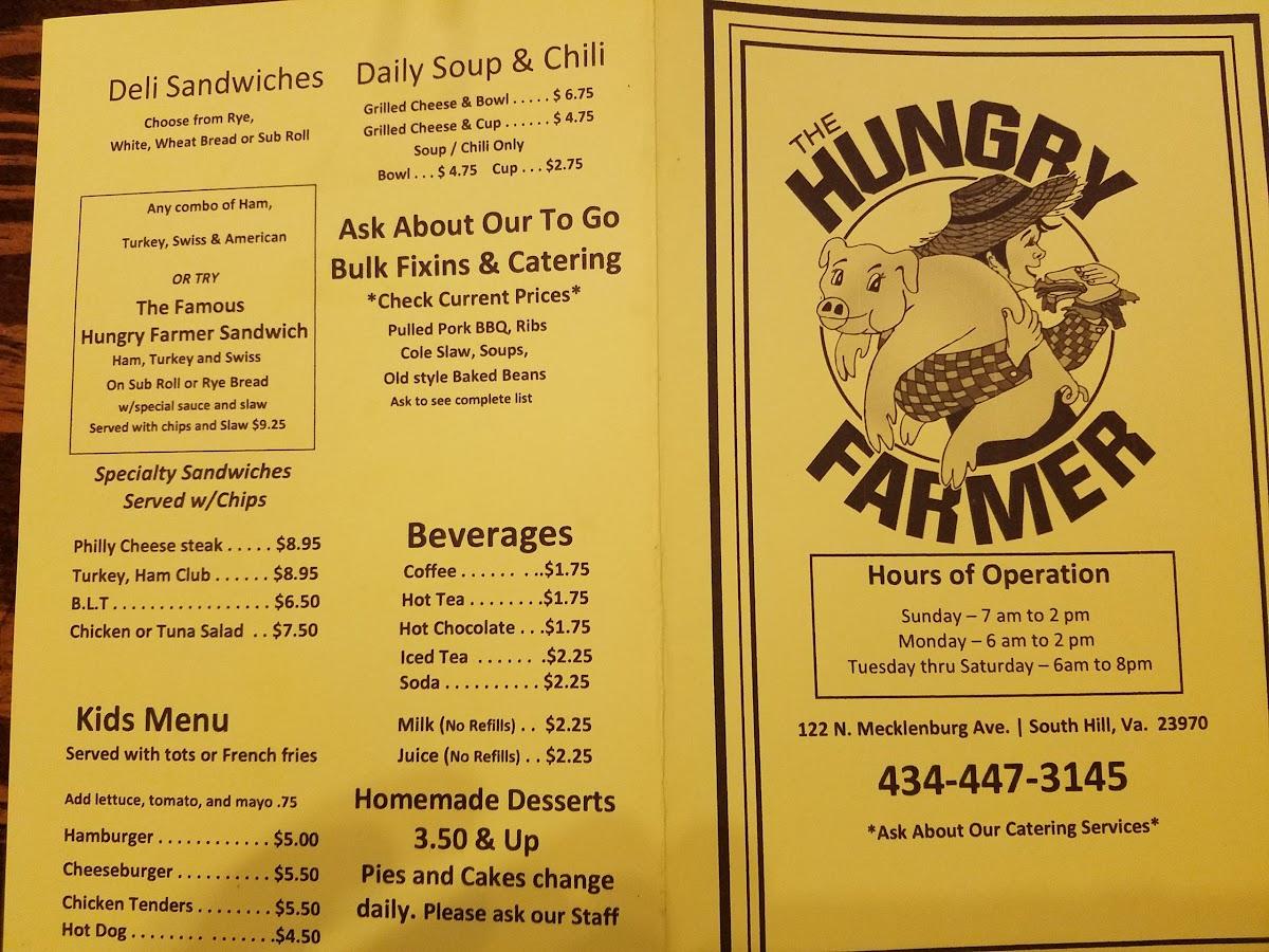 Menu at The Hungry Farmer restaurant, South Hill