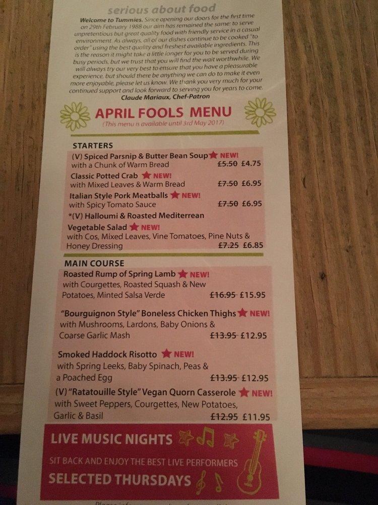 Menu at Tummies pub & bar, Slough