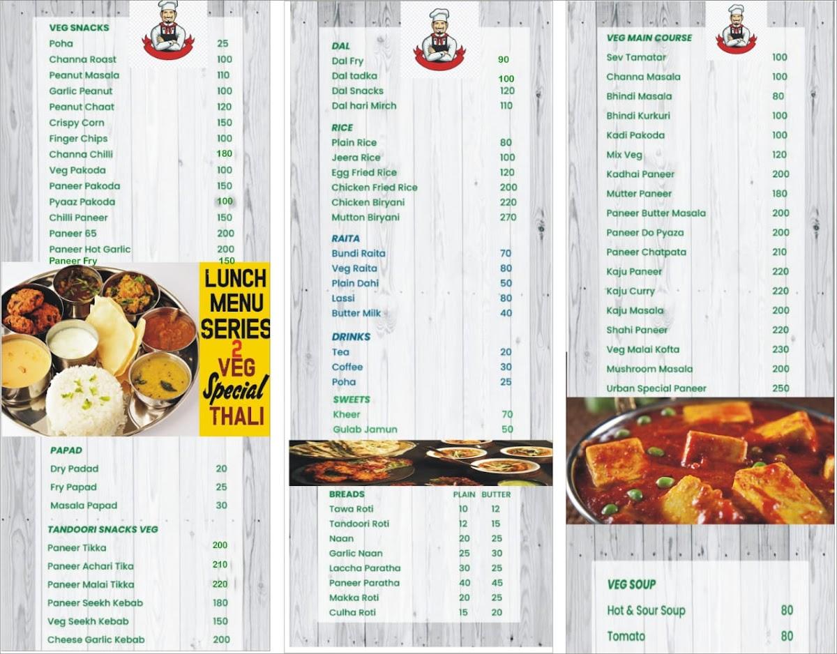 Menu at Urban Dhaba, Mandsaur