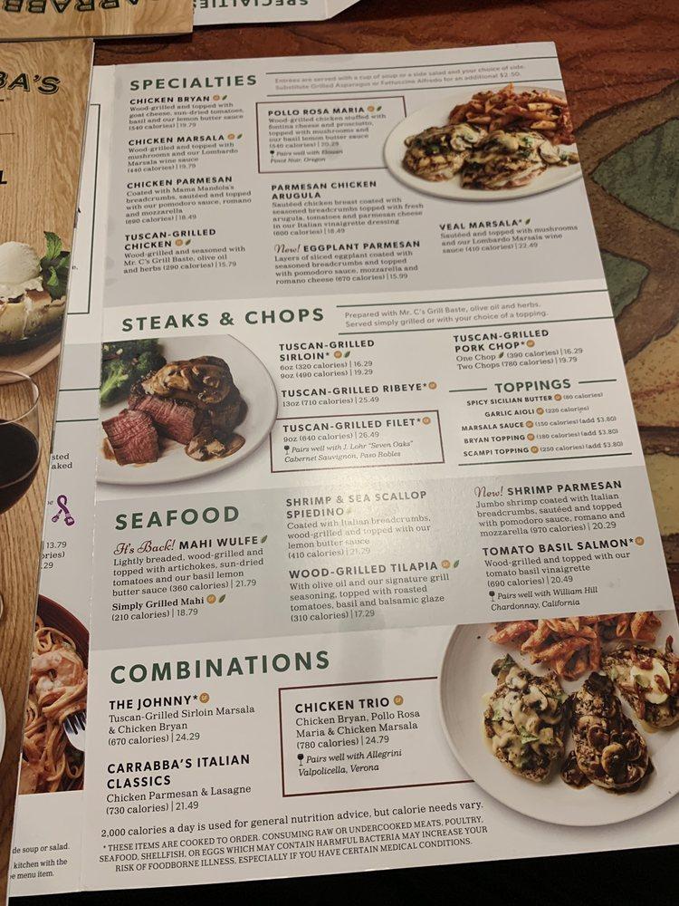 Menu at Carrabba's Italian Grill pub & bar, Surprise, W Bell Rd
