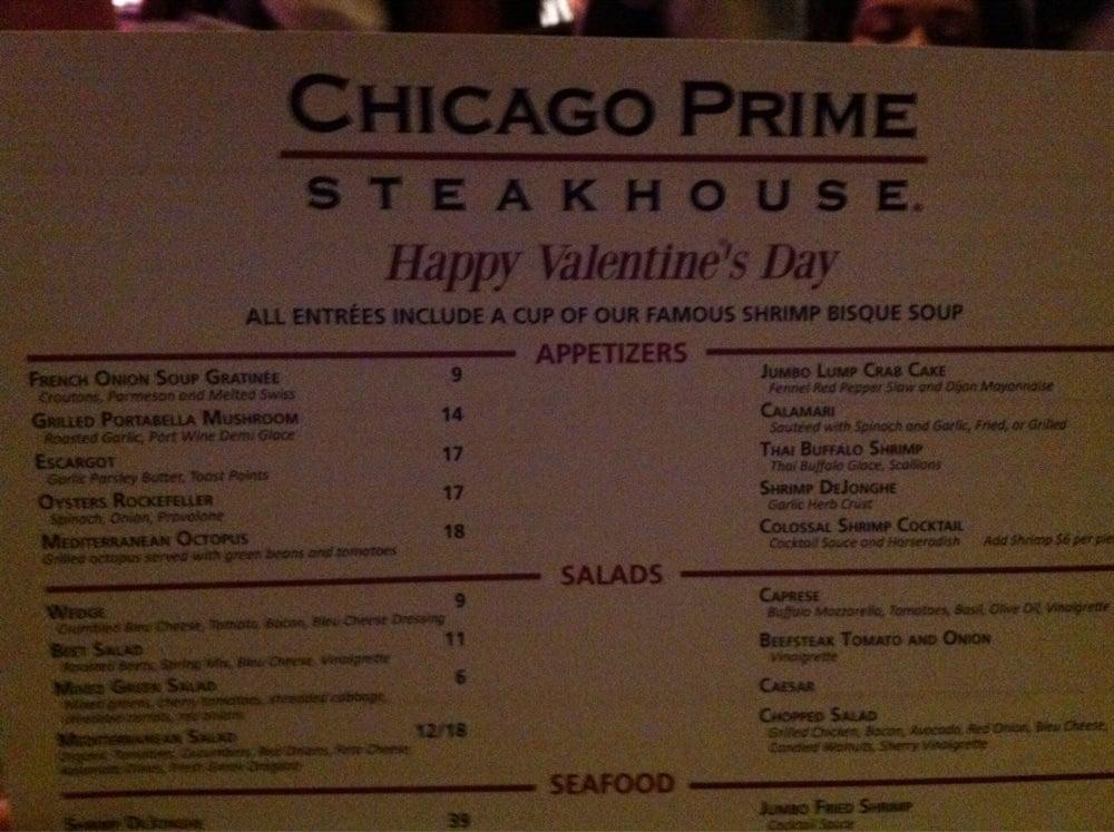Menu at Chicago Prime Steakhouse, Schaumburg