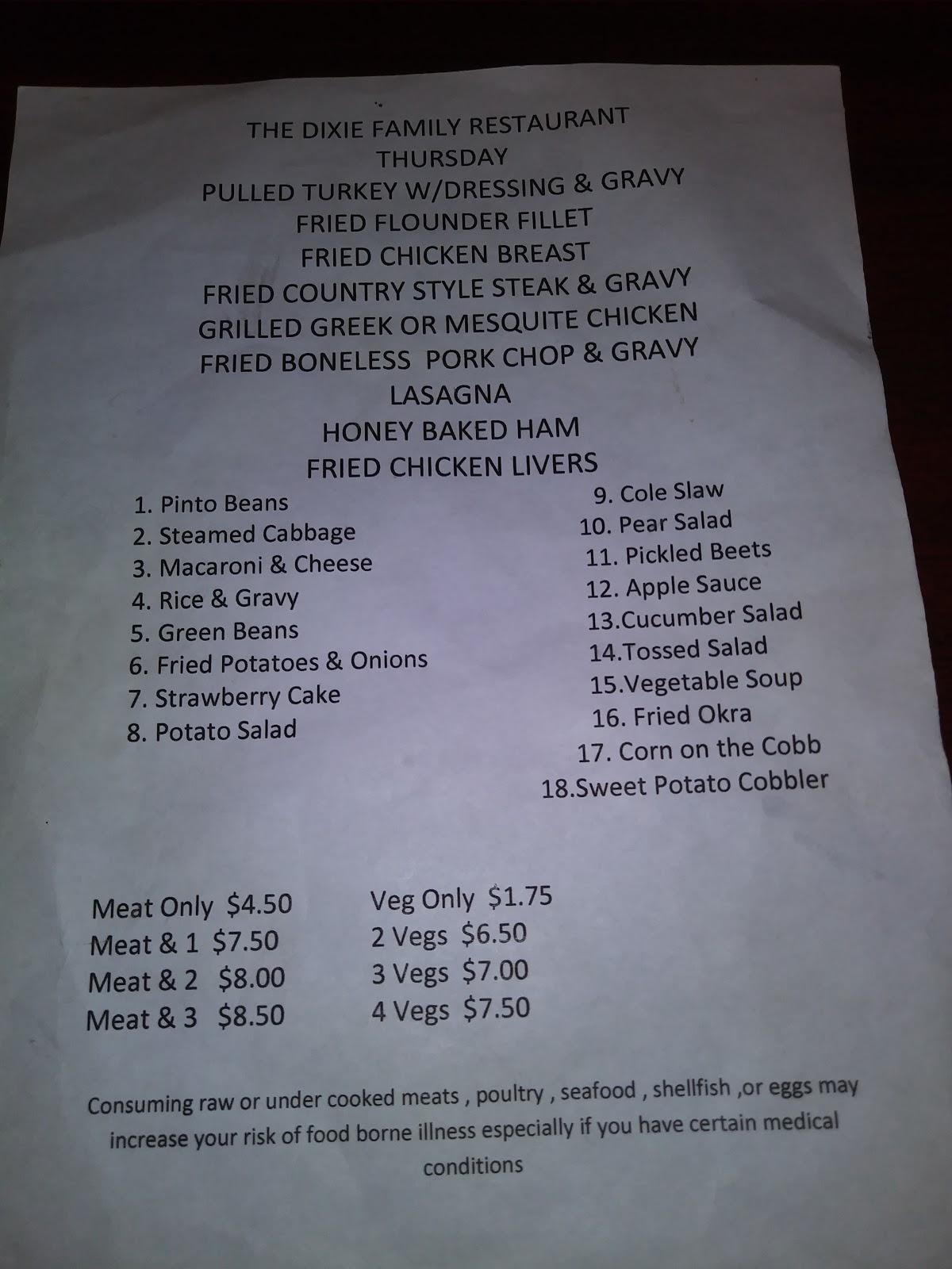 Menu at Dixie Family Restaurant II, Greenville