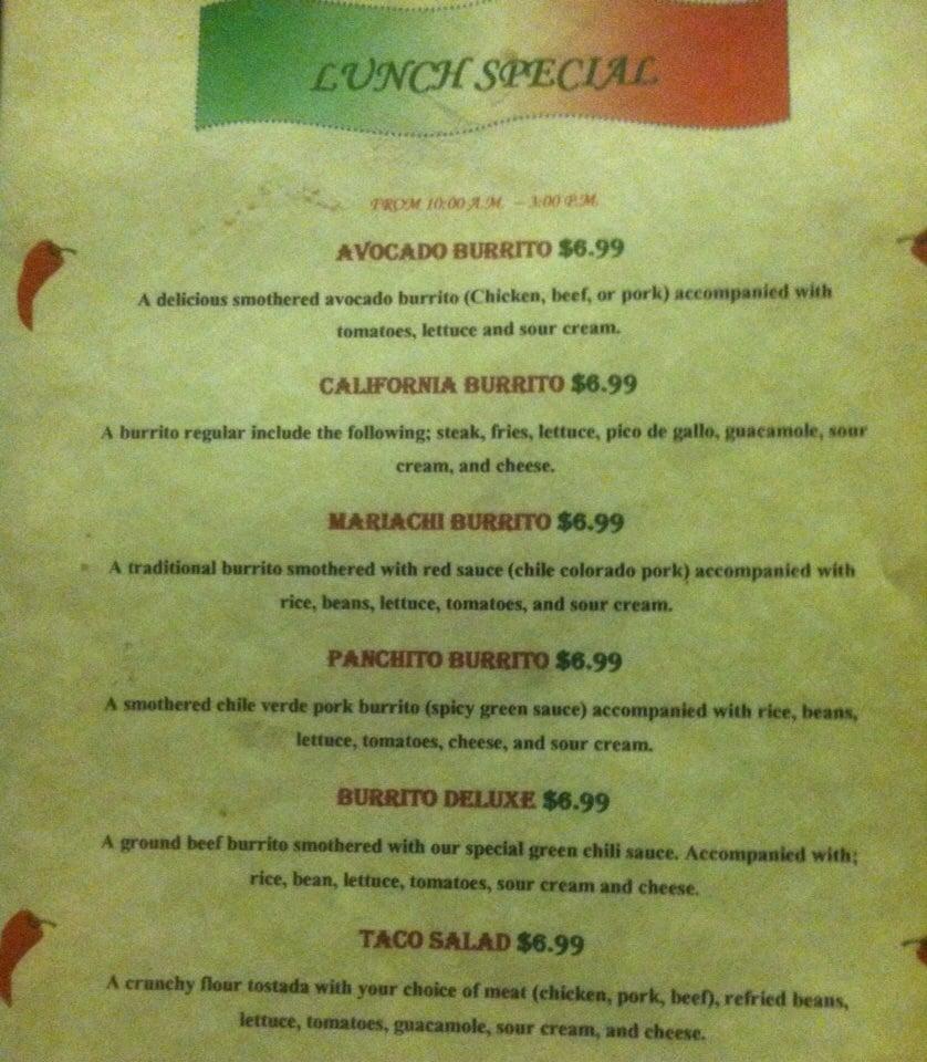 Menu at El Rey Del Taco #2 restaurant, Colorado Springs, Maizeland Rd