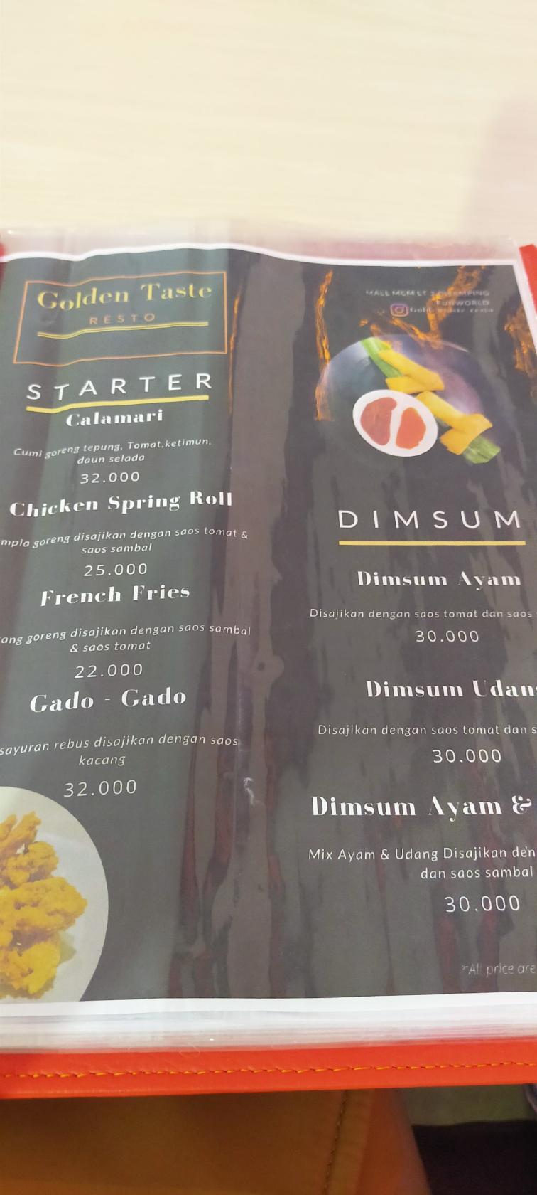 Menu at Golden Taste Resto Ambon restaurant, Teluk Ambon