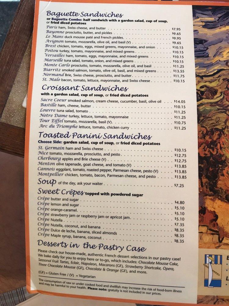 Menu at Mademoiselle Paris - French restaurant and bakery, Sarasota ...