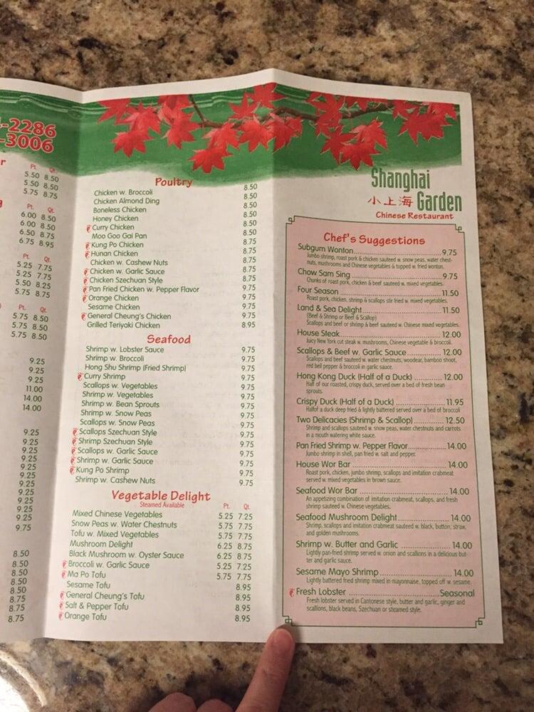 Menu at Shanghai Garden restaurant, Plantation, Cypress Rd #2318