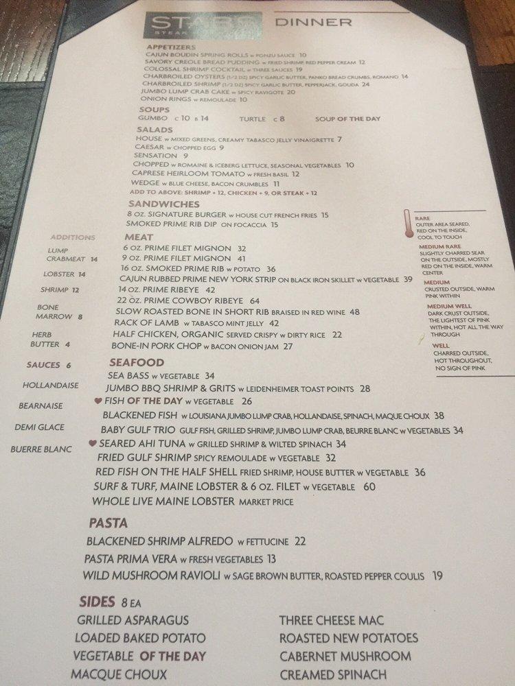 Menu at Stab's Steak and Seafood Central steakhouse, Central