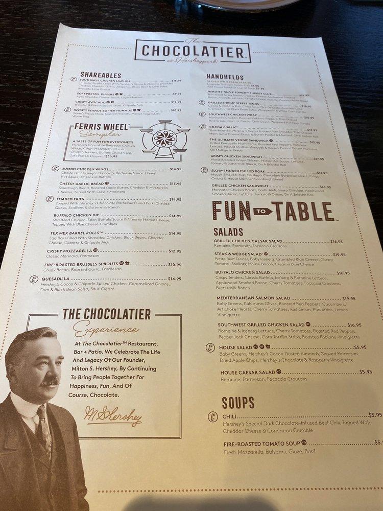 Carta del pub y bar The Chocolatier, Hershey
