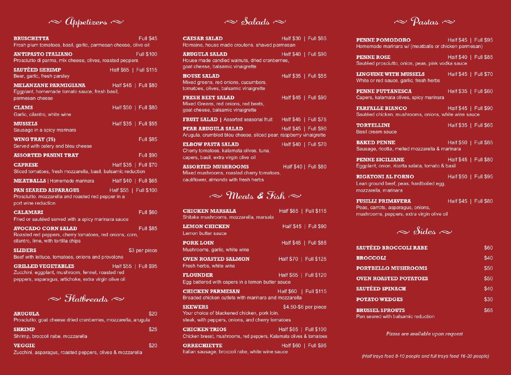 Menu at Trios Tomato Pie pizzeria, Philadelphia