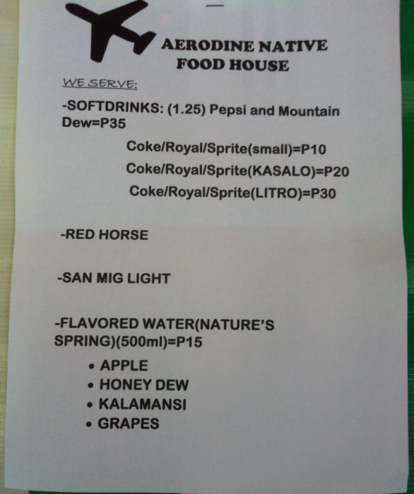 Menu at Aerodine Native Food House restaurant, Bagabag