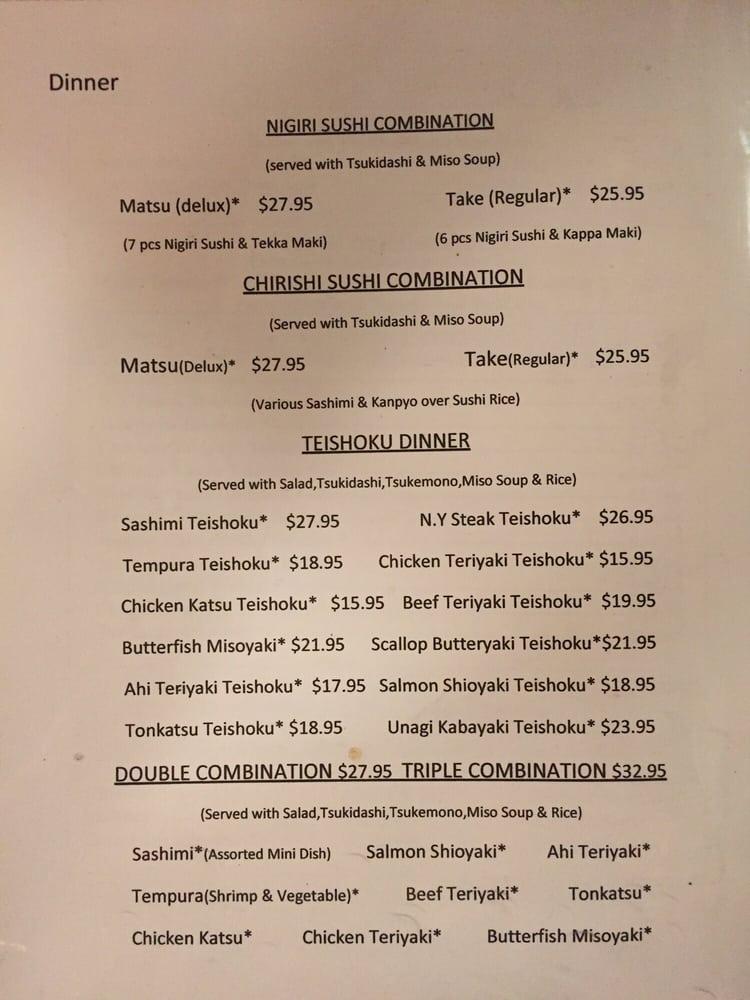 Menu at Akasaka restaurant, Honolulu