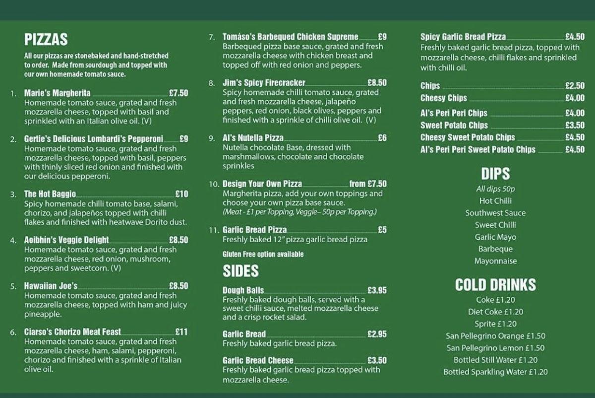 Menu at Al's Pizzeria & Bistro, Ballycastle