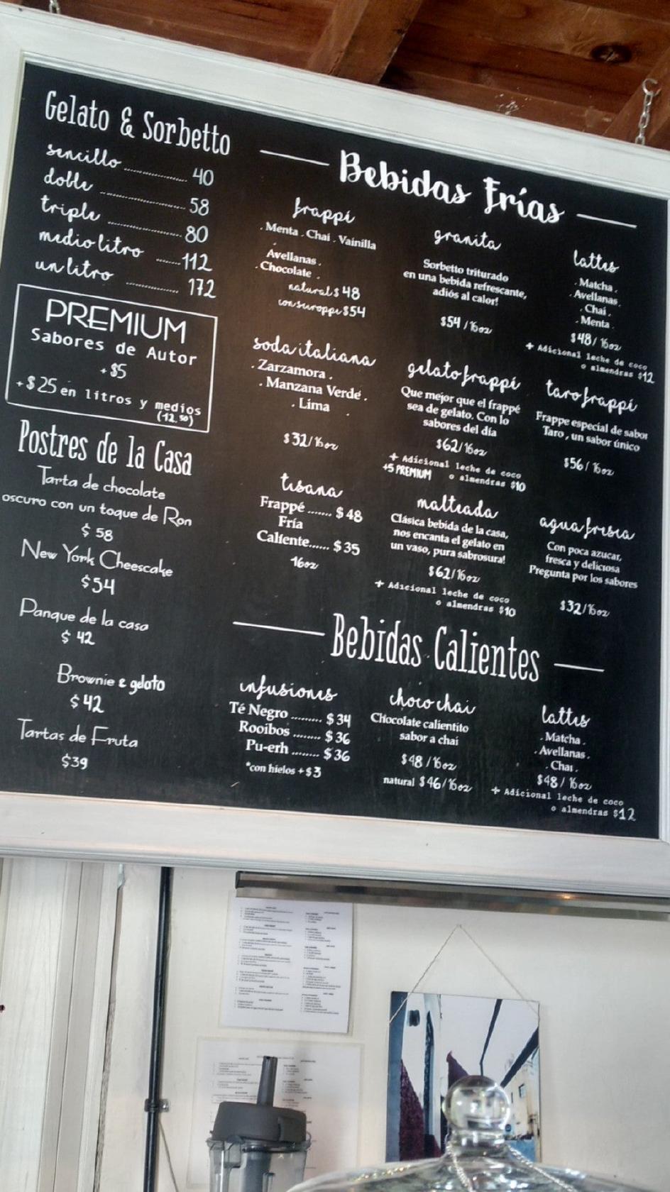 Menu at Estación Gelato cafe, Guanajuato, Cantaritos 29
