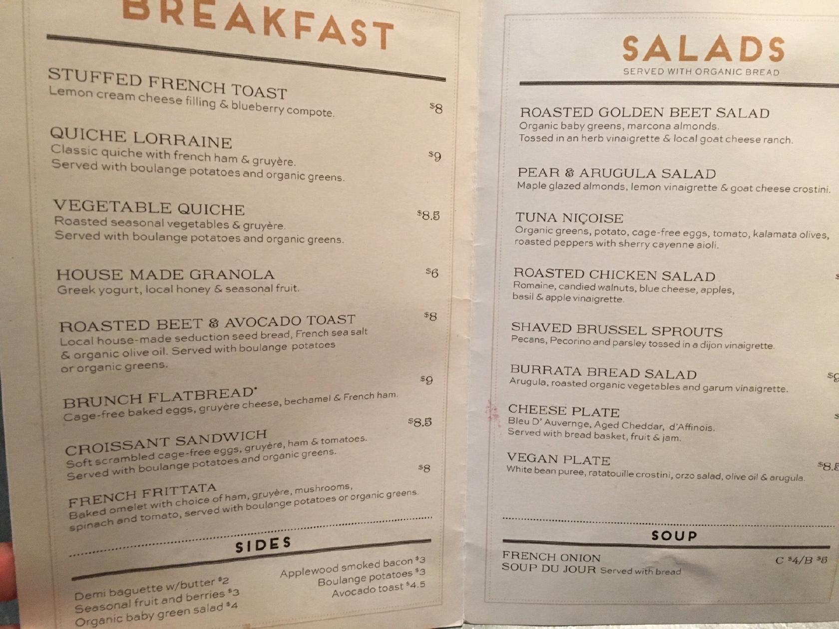 Menu at Eva's Bakery, Salt Lake City