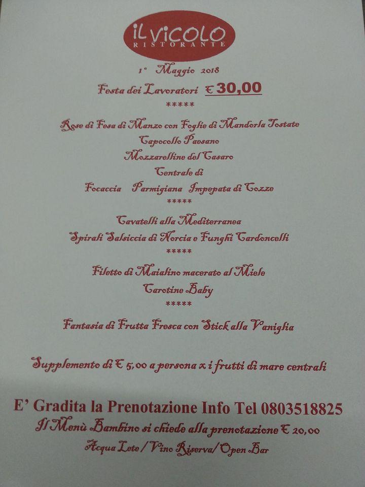 Menu da Il Vicolo pizzeria e ristorante, Terlizzi