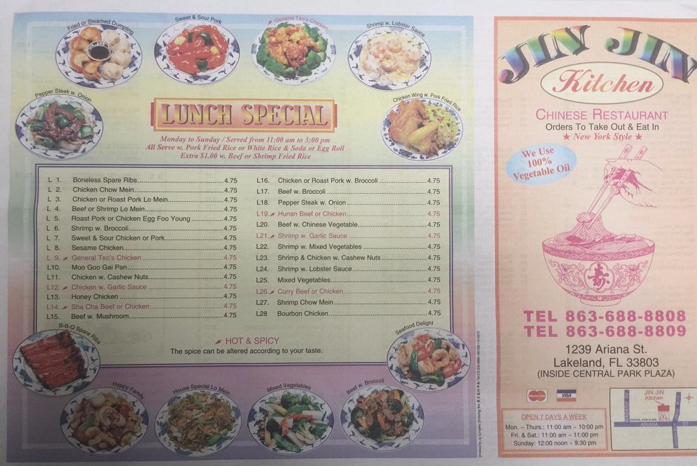 Carta del restaurante Jin Jin Kitchen, Lakeland