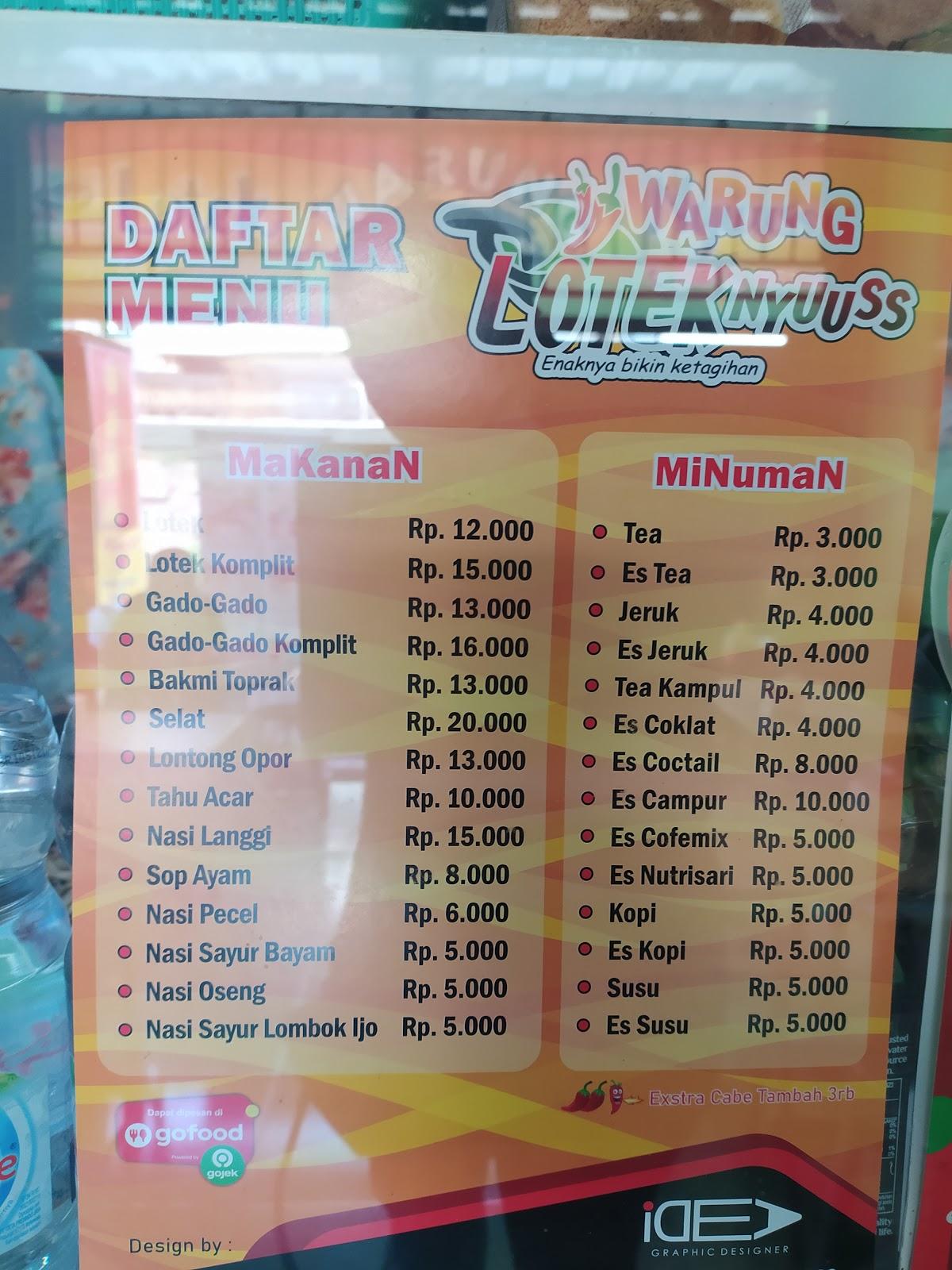 Menu at Lotek Nyuss... restaurant, Surakarta
