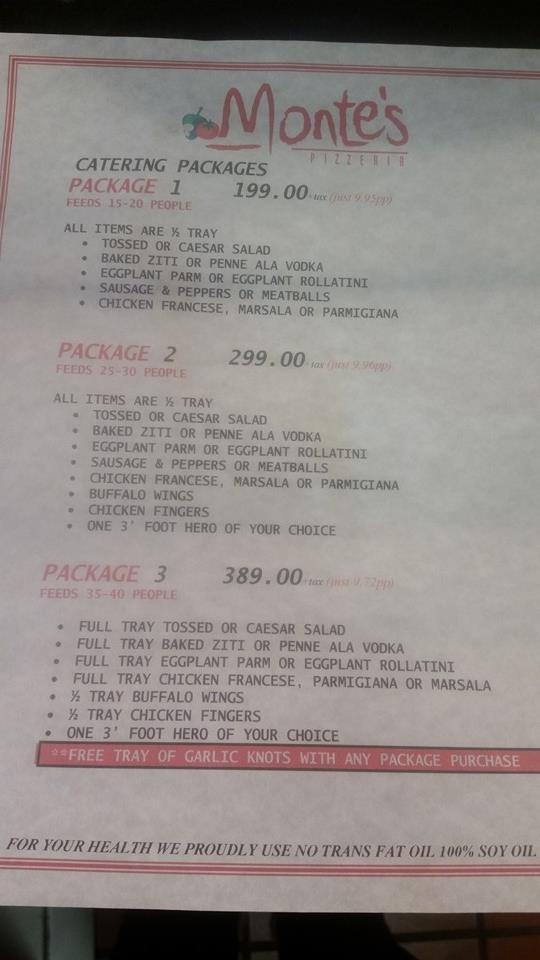 Menu at Monte’s Pizzeria, Smithtown