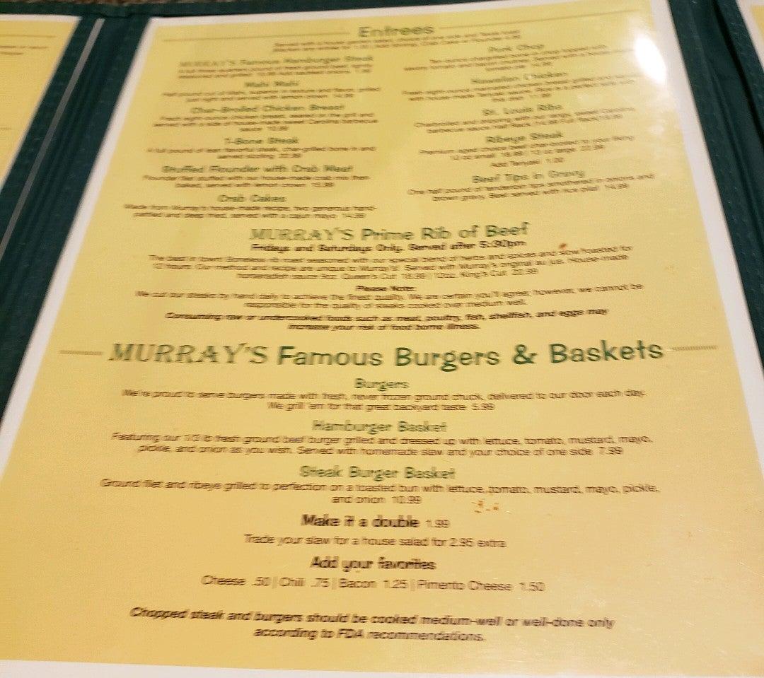 Menu at Murray's Neighborhood Grill and Bar, Cayce
