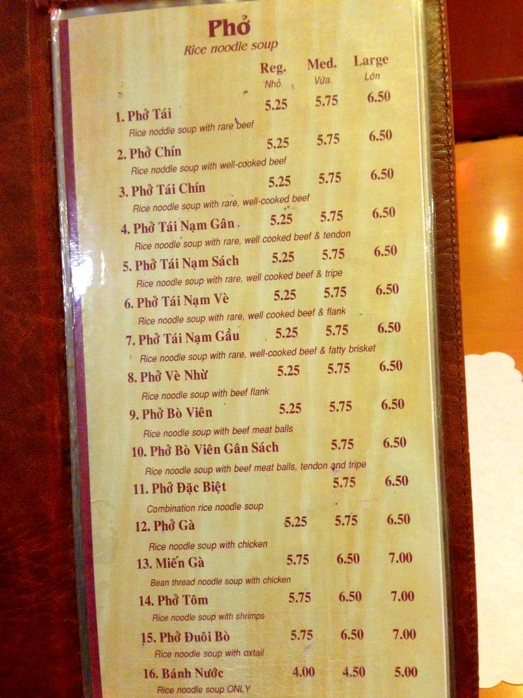 Carta del restaurante Phở Lú, Garden Grove
