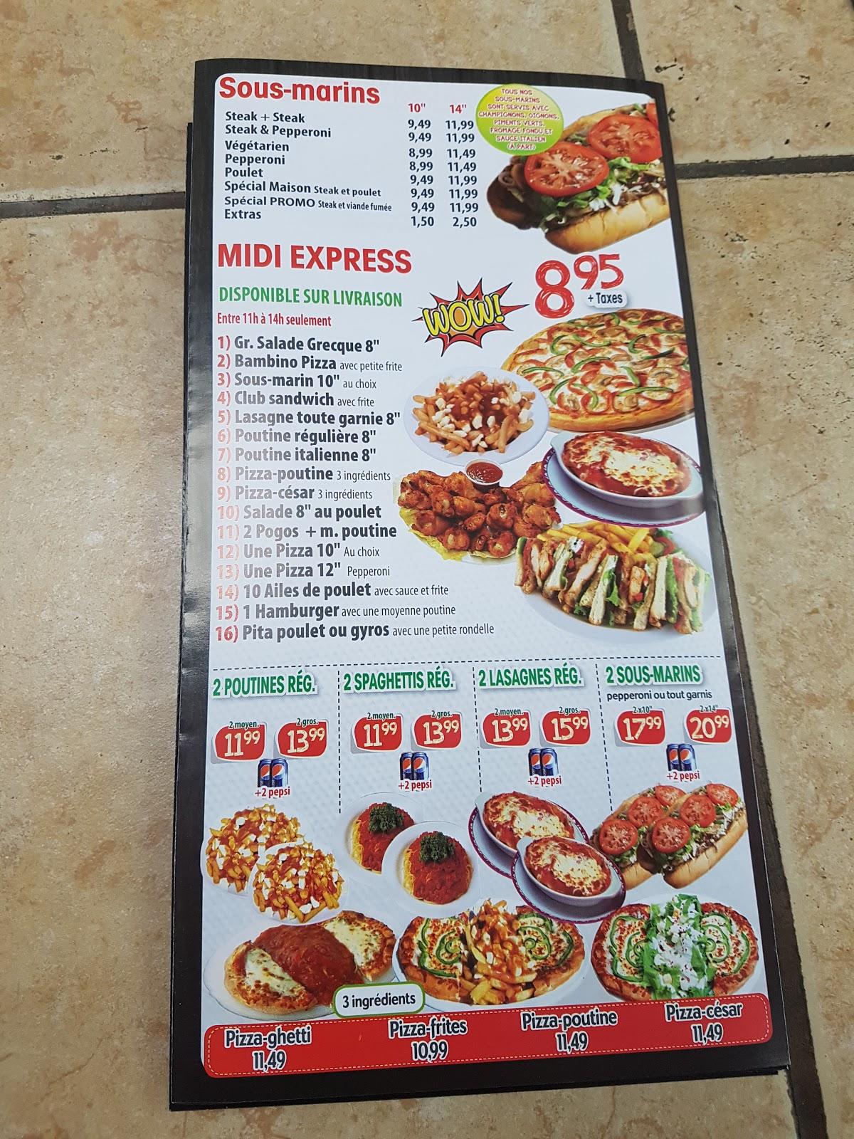 Menu au Pizza Promo restaurant, Montréal, 4e Rue