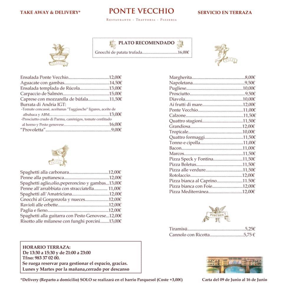 Menu at Restaurante Ponte Vecchio, Valladolid