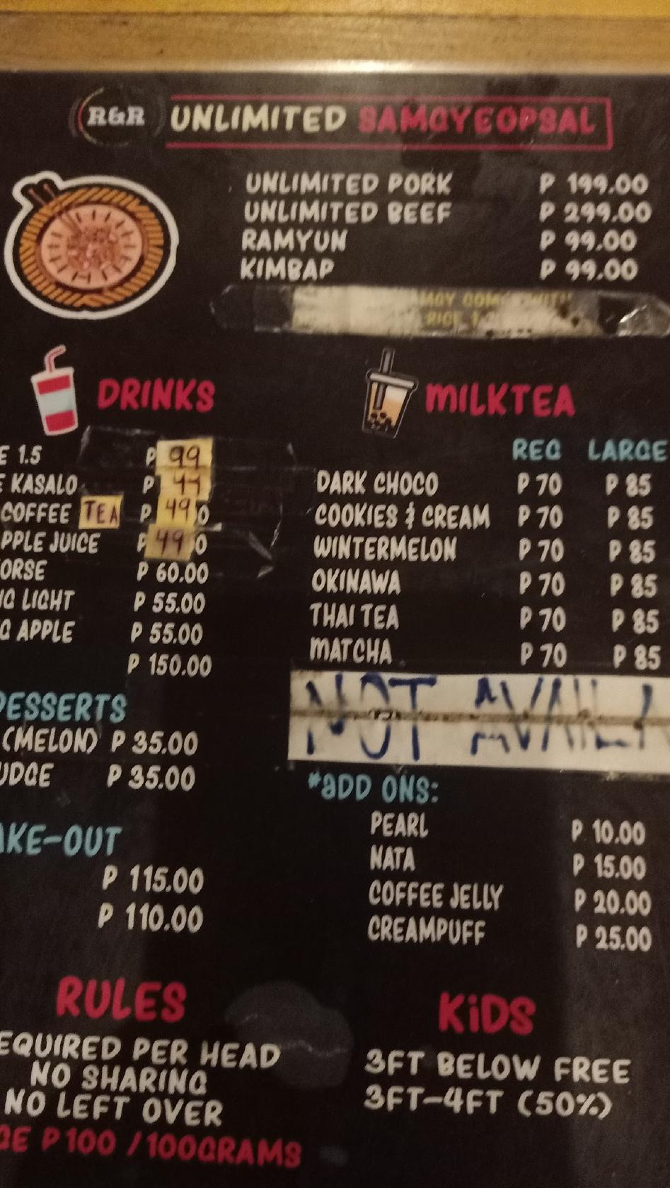 Menu at R&R UnLi SamgyupsaL - TarLac Branch restaurant, Tarlac City