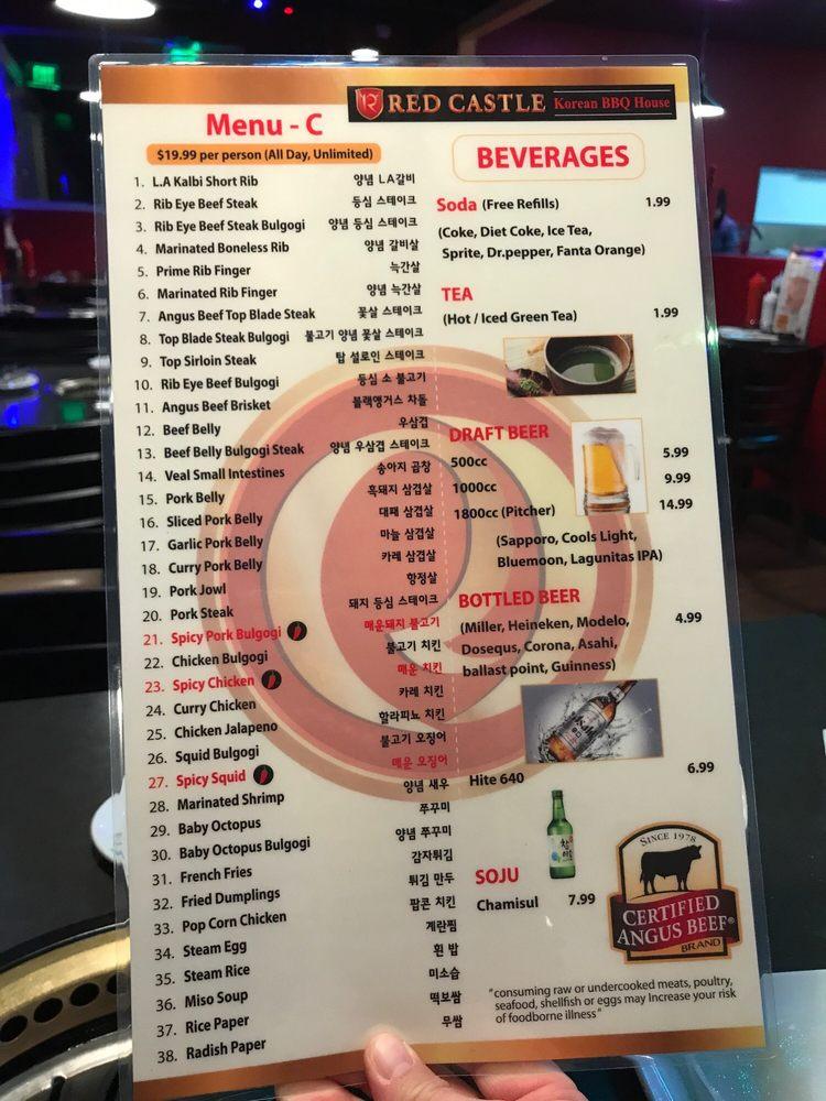 Menu at Red Castle Korean BBQ, Rialto