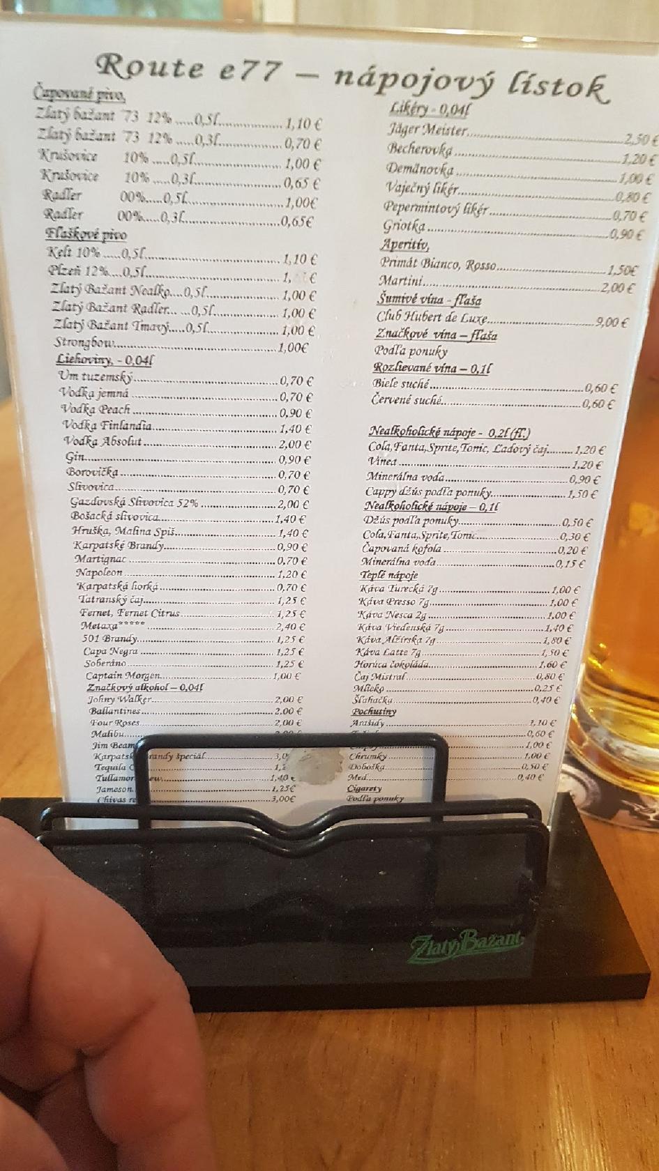Menu at Reštaurácia Route E77 restaurant, Ružomberok