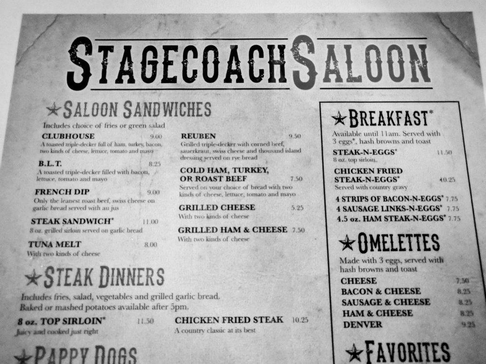 Menu at The Stagecoach Saloon pub & bar, Fairview
