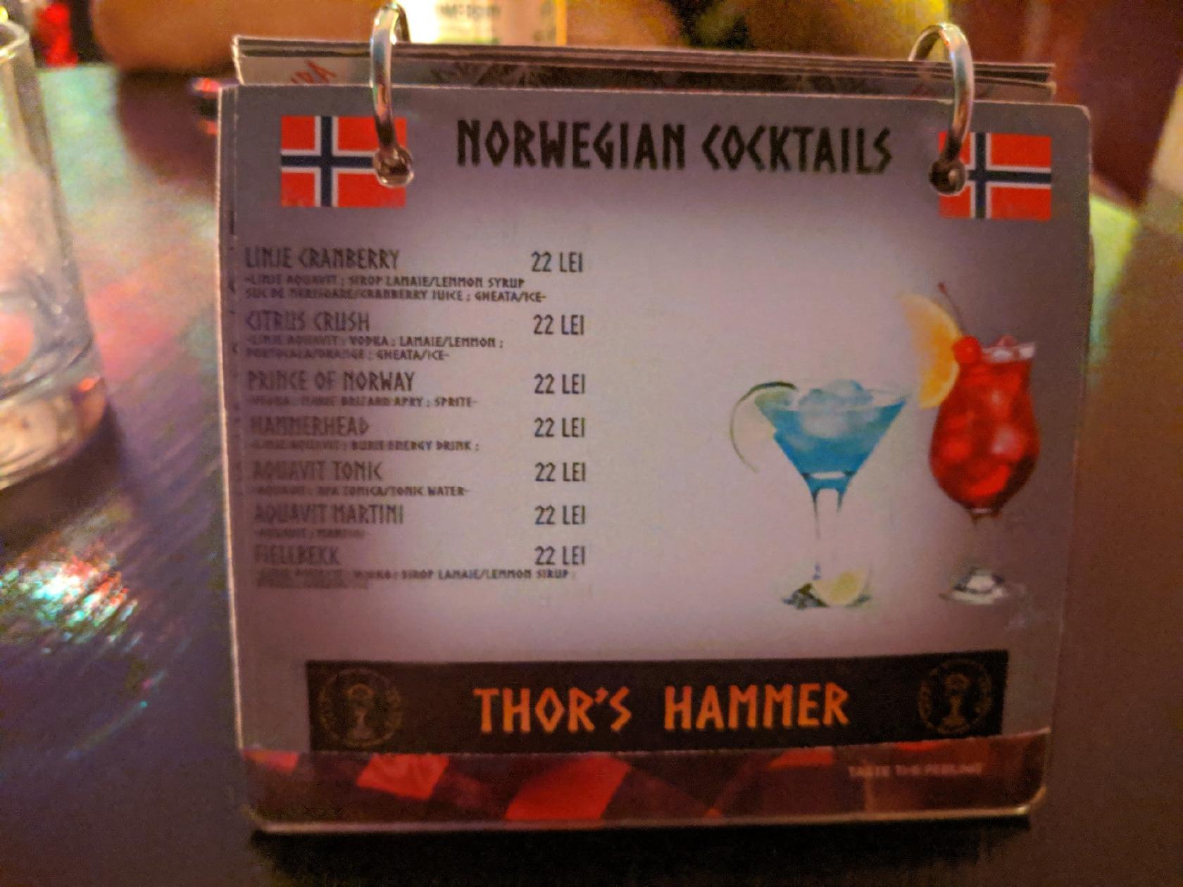 Speisekarte von Thor's Hammer, Bukarest