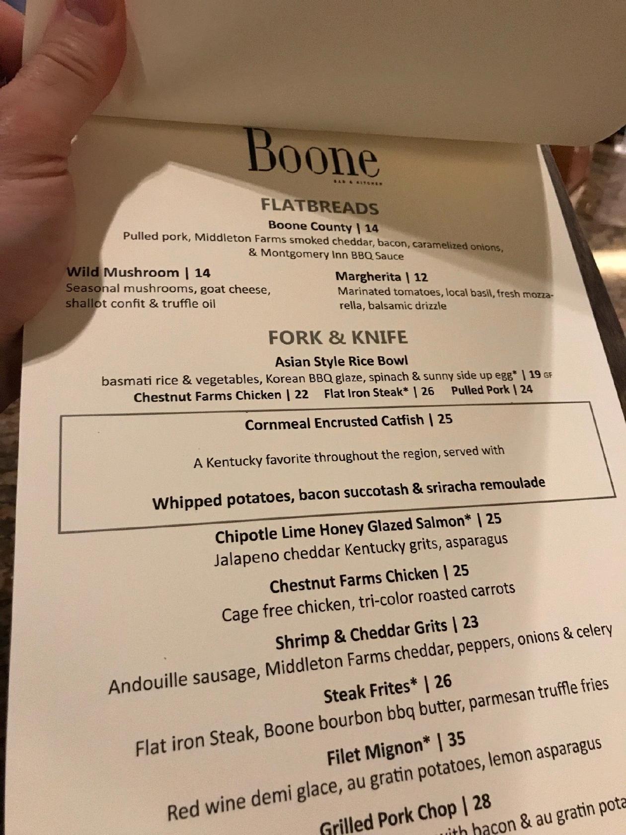 Menu at Boone Bar & Kitchen, Hebron