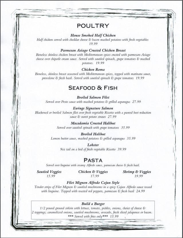 Menu at Ewings on the Kern steakhouse, Kernville